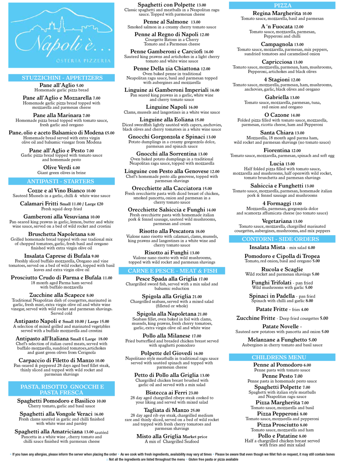Our Menu - Napoli è